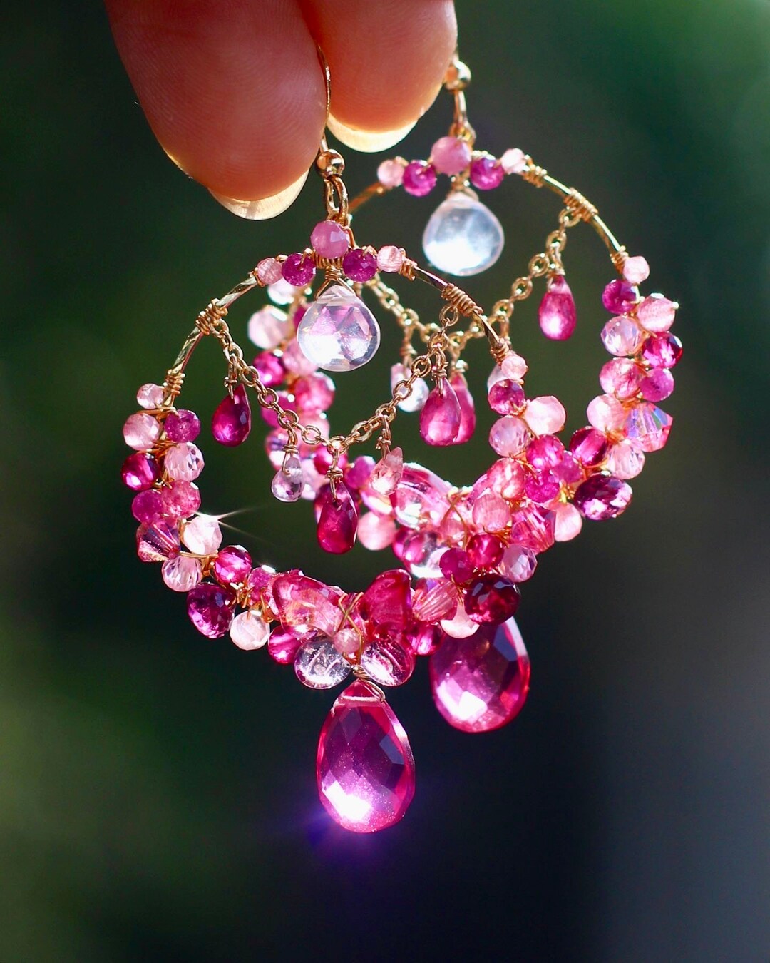 Handmade 14K Gold Filled Ruby / Sapphire / Rose Red Quartz Pink Floral ...