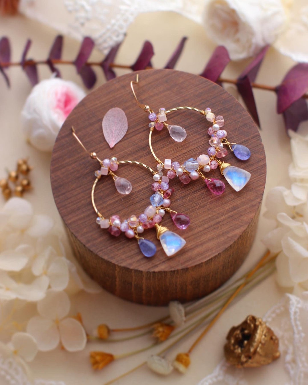 Handmade Moonstone / Tanzanite Hoop Earrings // 14K Gold Filled ...