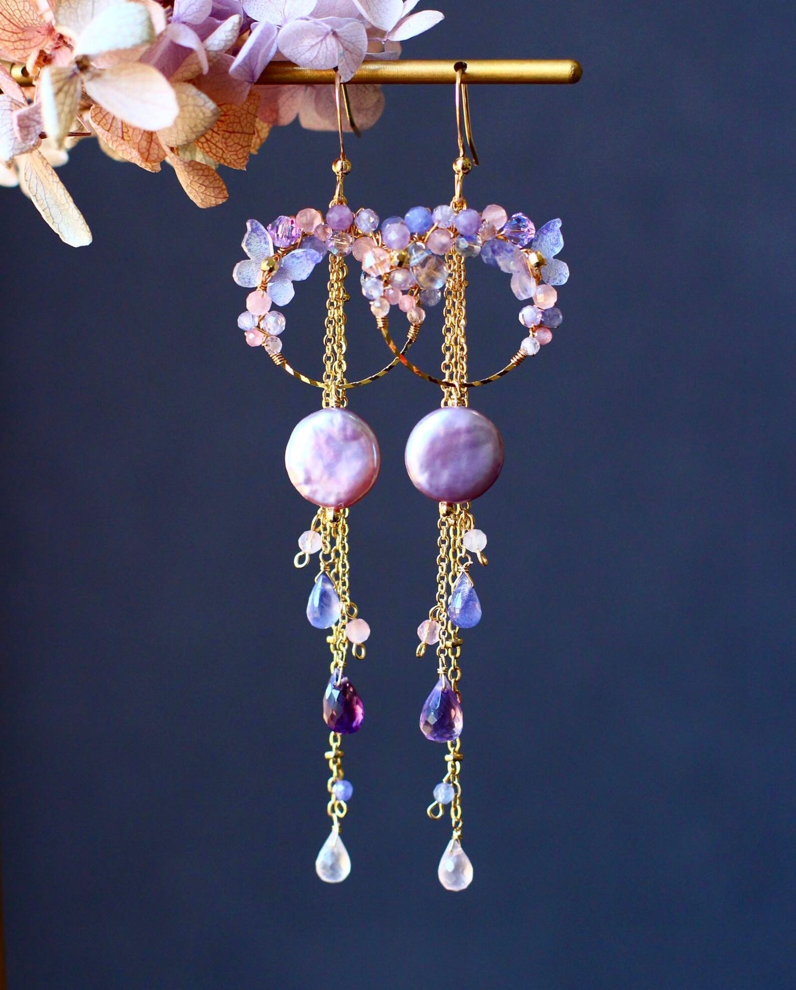 Button Baroque Pearl / Tanzanite / Amethyst Handmade 14K Gold Filled ...