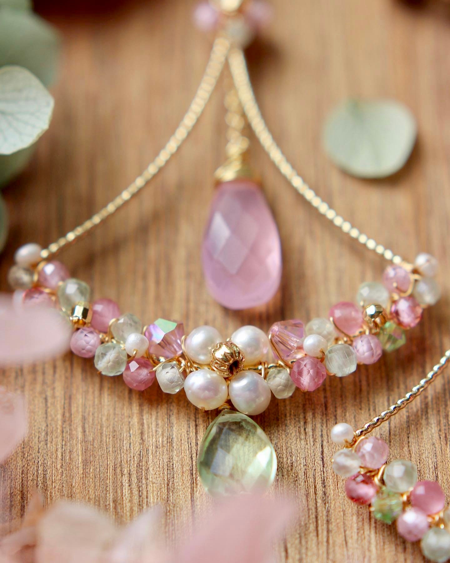 Rose / Prehnite Quartz / Freshwater Pearl Floral Themed Jewelry Set ...