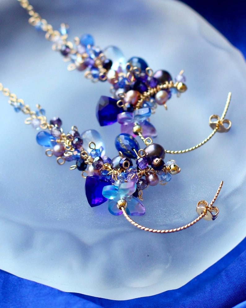 Royal Blue Quartz / Lapis Lazuli / Pearl Handmade 14K Gold Filled Hoop ...