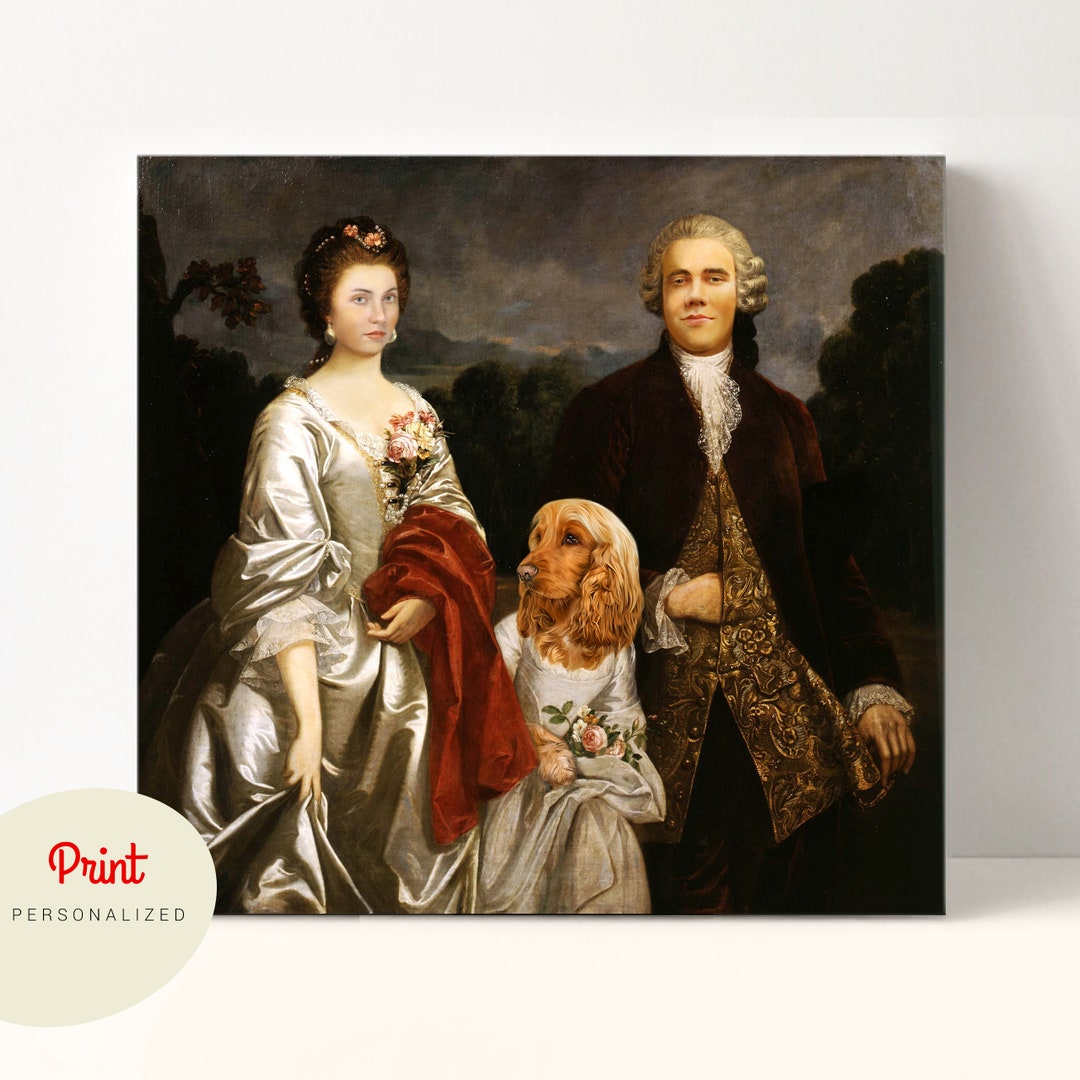 Dog and Family Portrait, Couple and Dog Portrait, Custom Family ...