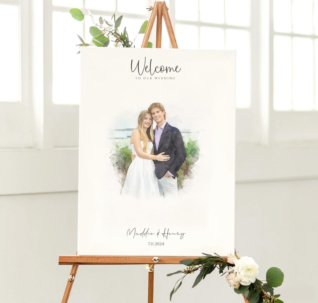 Personalized Wedding Welcome Sign: Watercolor Portrait Illustration - Etsy