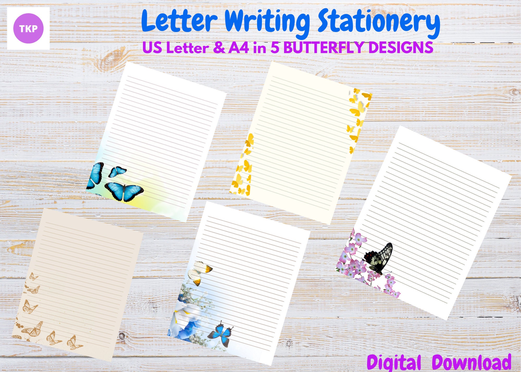 5 Sheets Letter Writing Paper in 5 Different Butterfly - Etsy