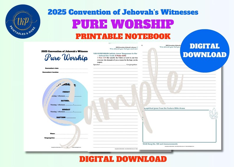 JW 2025 Convention “pure Worship” Printable Notebook With Lined Pages ...