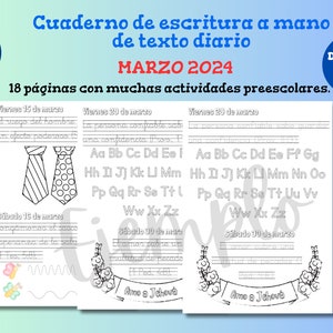 Hojas De Escritura Y Actividades Texto Del Día MARZO 2024 Para Niños ...