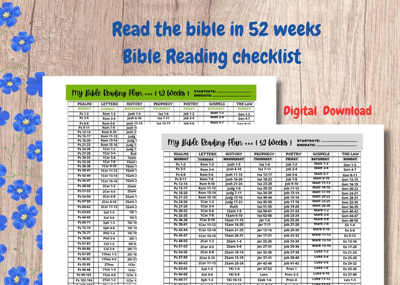 Read the Bible in 52 Weeks in 2 Designs Bible Reading Schedule INSTANT ...