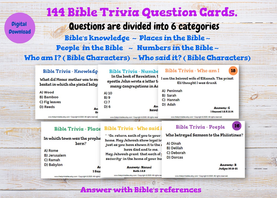 144 Bible Trivia Questions Cards JW Bible Trivia .flash Cards | Bible ...