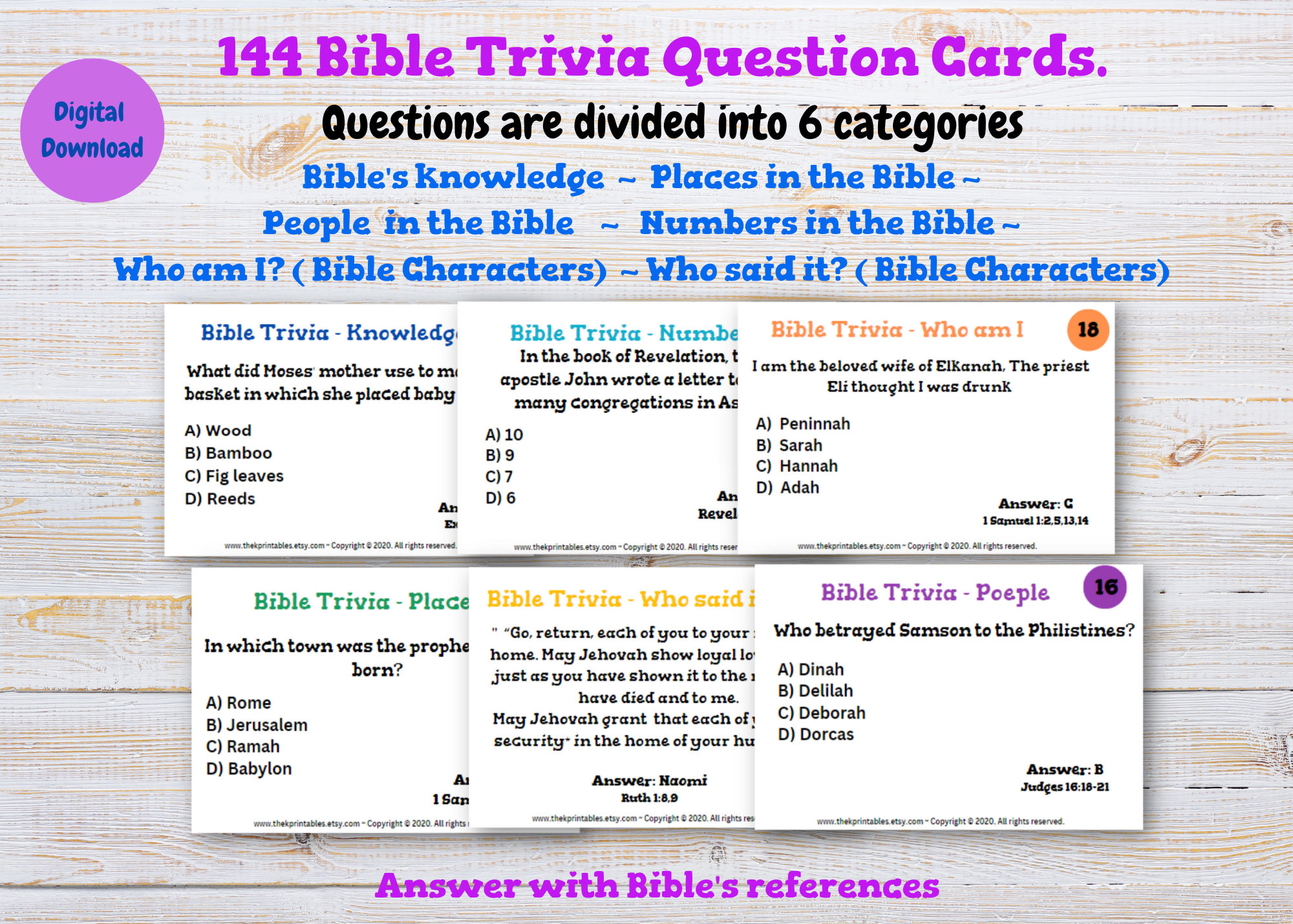 144 Bible Trivia Questions Cards JW Bible Trivia .flash Cards - Etsy