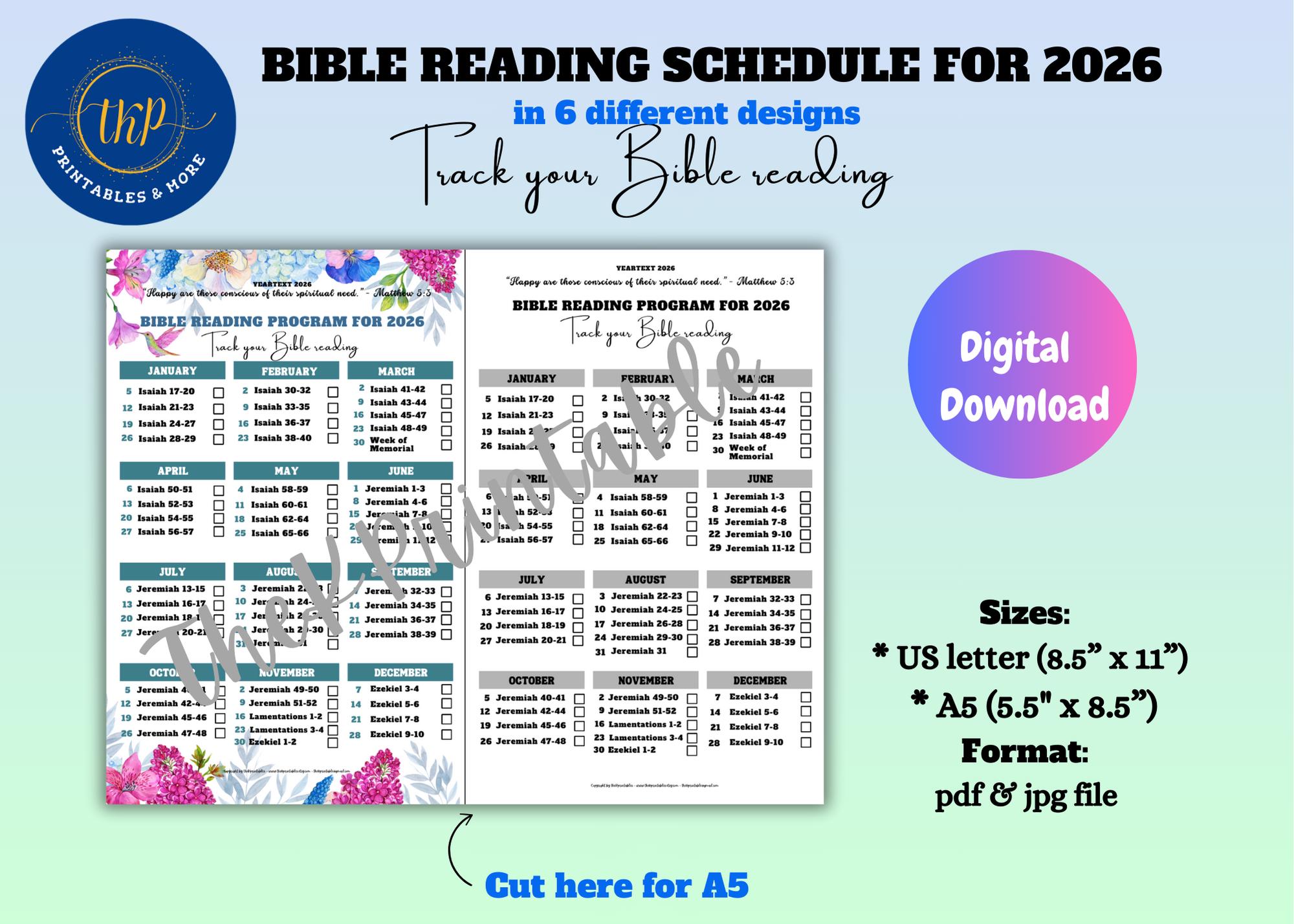 JW Bible Reading Schedule & Tracker for 2026 in 5 Different Designs and ...
