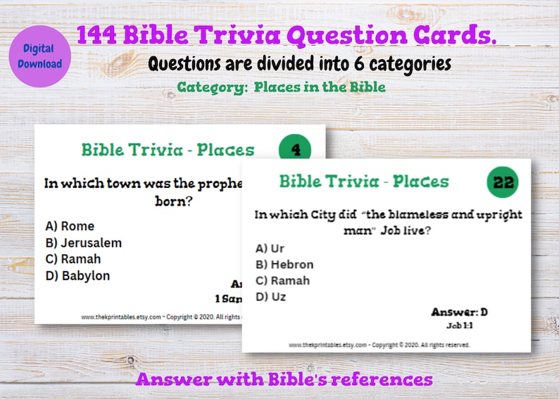 144 Bible Trivia Questions Cards JW Bible Trivia .flash Cards | Bible ...