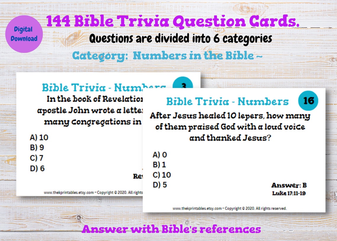 144 Bible Trivia Questions Cards JW Bible Trivia .flash Cards - Etsy