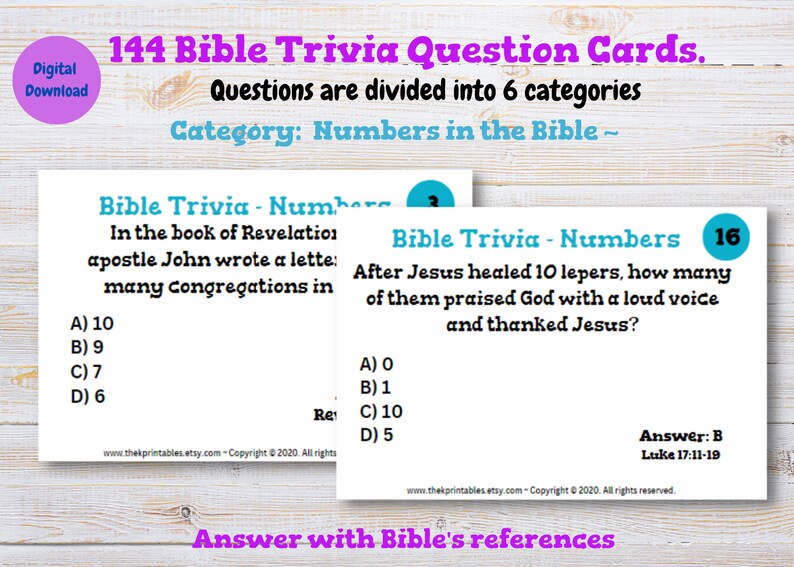 144 Bible Trivia Questions Cards JW Bible Trivia .flash Cards | Bible ...