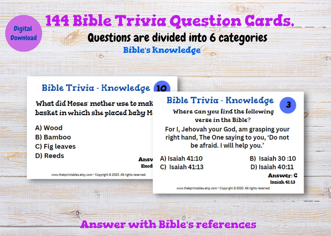 144 Bible Trivia Questions Cards JW Bible Trivia .flash Cards | Bible ...