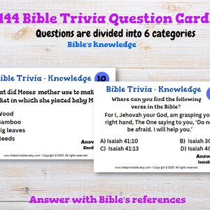 144 Bible Trivia Questions Cards JW Bible Trivia .flash Cards | Bible ...