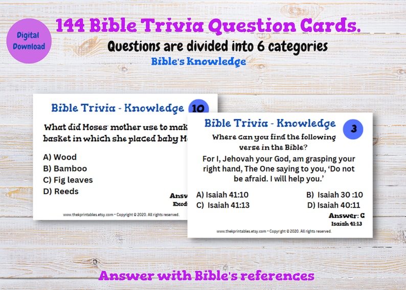 144 Bible Trivia Questions Cards JW Bible Trivia .flash Cards | Bible ...