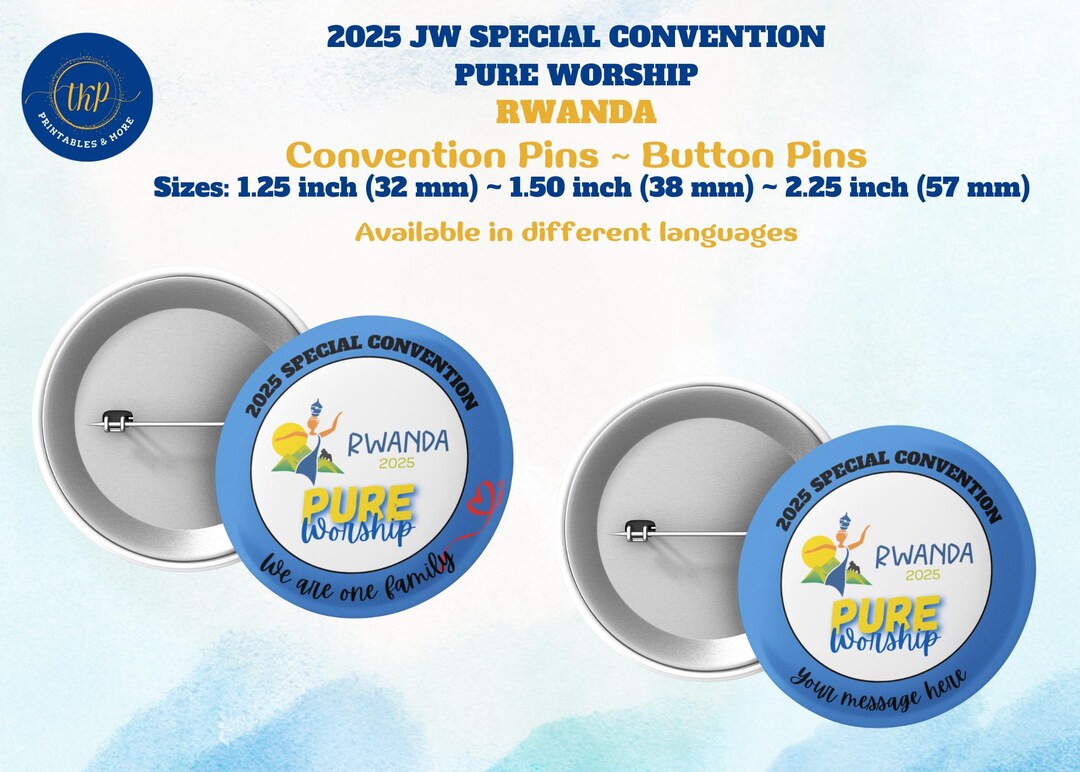 Jehovah's Witnesses 2025 Special Convention "pure Worship" ~ RWANDA ~ Button Pins ~available in ...
