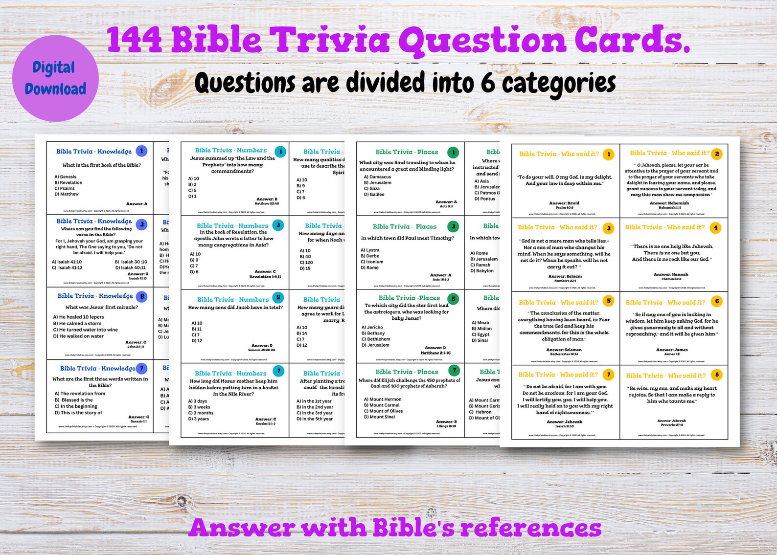 144 Bible Trivia Questions Cards JW Bible Trivia .flash Cards - Etsy