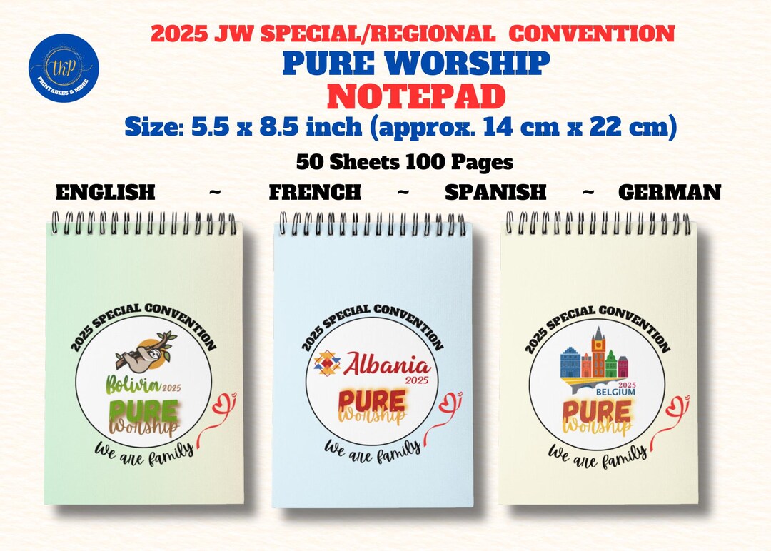 2025 JW Special / Regional Convention pure Worship Notepad Size: 5.5 W X 8.5H Convention Gifts ...