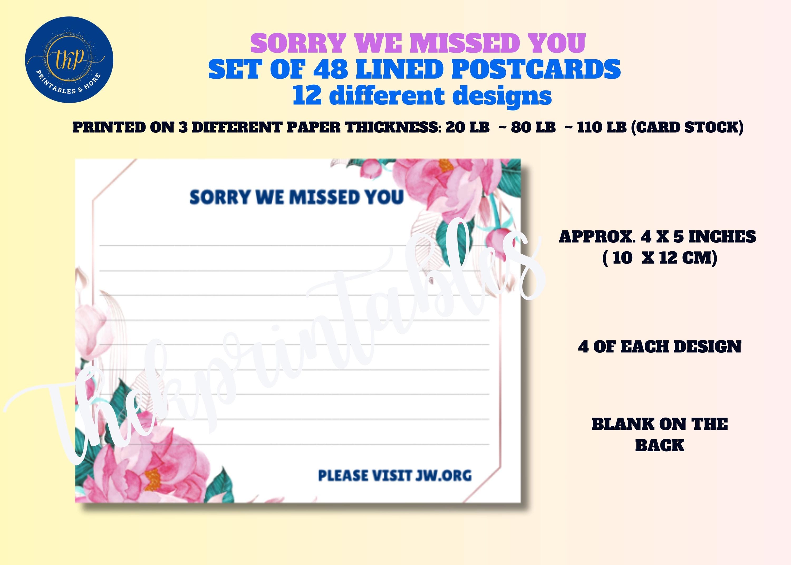 JW Ministry ~ Set of 48 "sorry We Missed You " Postcard ~ 12 Different ...
