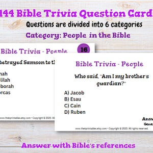144 Bible Trivia Questions Cards JW Bible Trivia .flash Cards | Bible ...