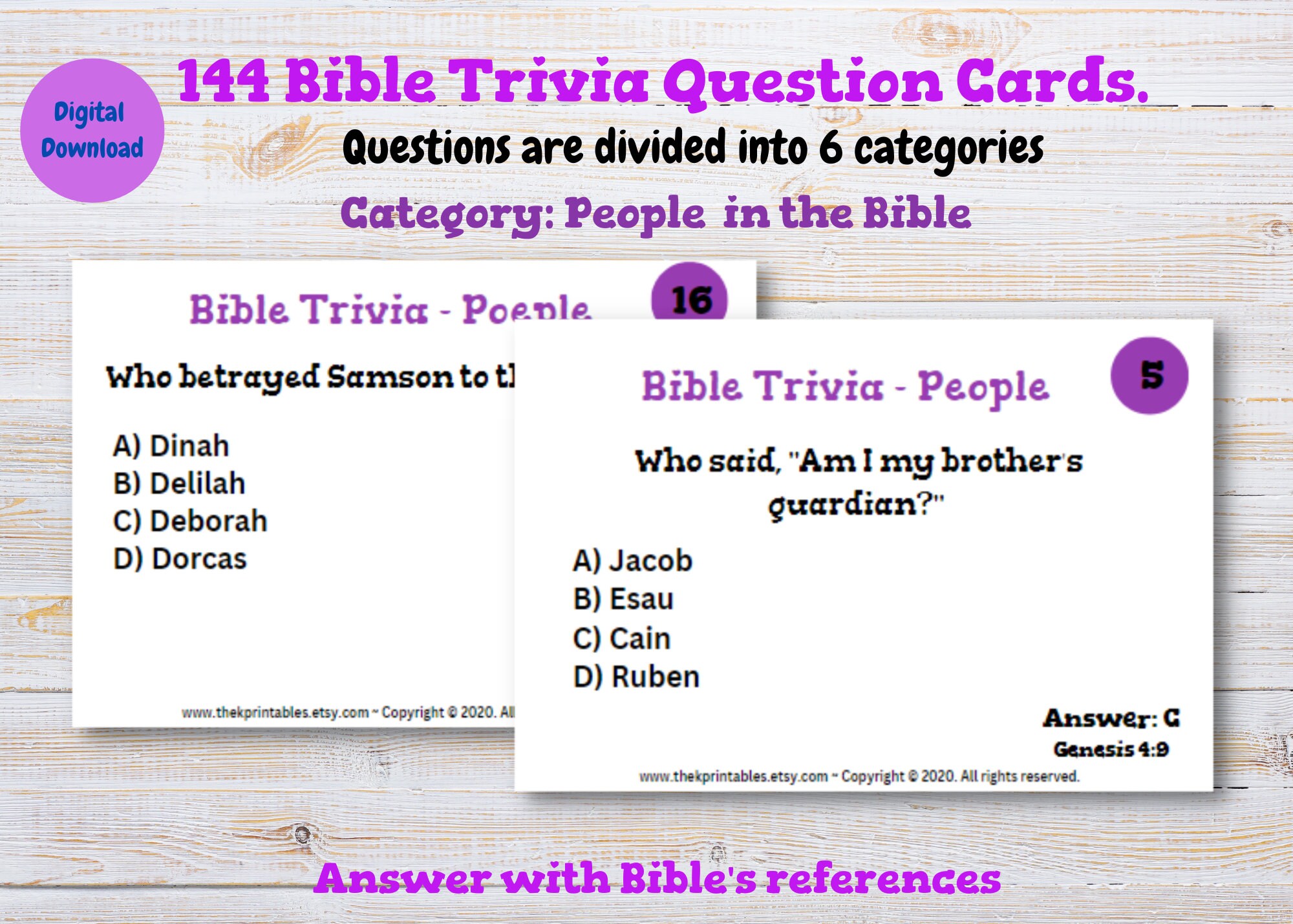 144 Bible Trivia Questions Cards JW Bible Trivia .flash Cards - Etsy