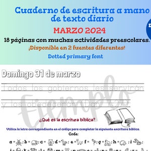 Hojas De Escritura Y Actividades Texto Del Día MARZO 2024 Para Niños ...