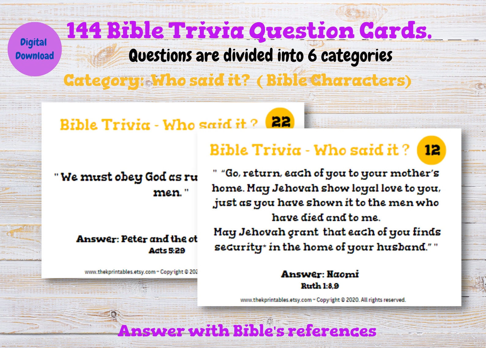 144 Bible Trivia Questions Cards JW Bible Trivia .flash Cards - Etsy