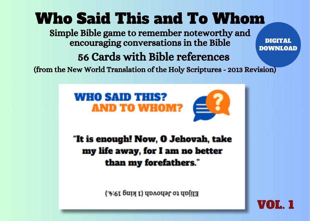 JW Bible Game Vol 1: "who Said This and to Whom" | 56 Cards | Bible ...