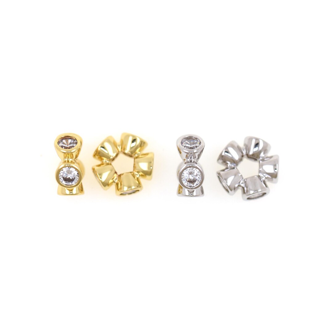 Gold and Silver Bow Spacer Beads With Sparkling Crystals, Elegant ...