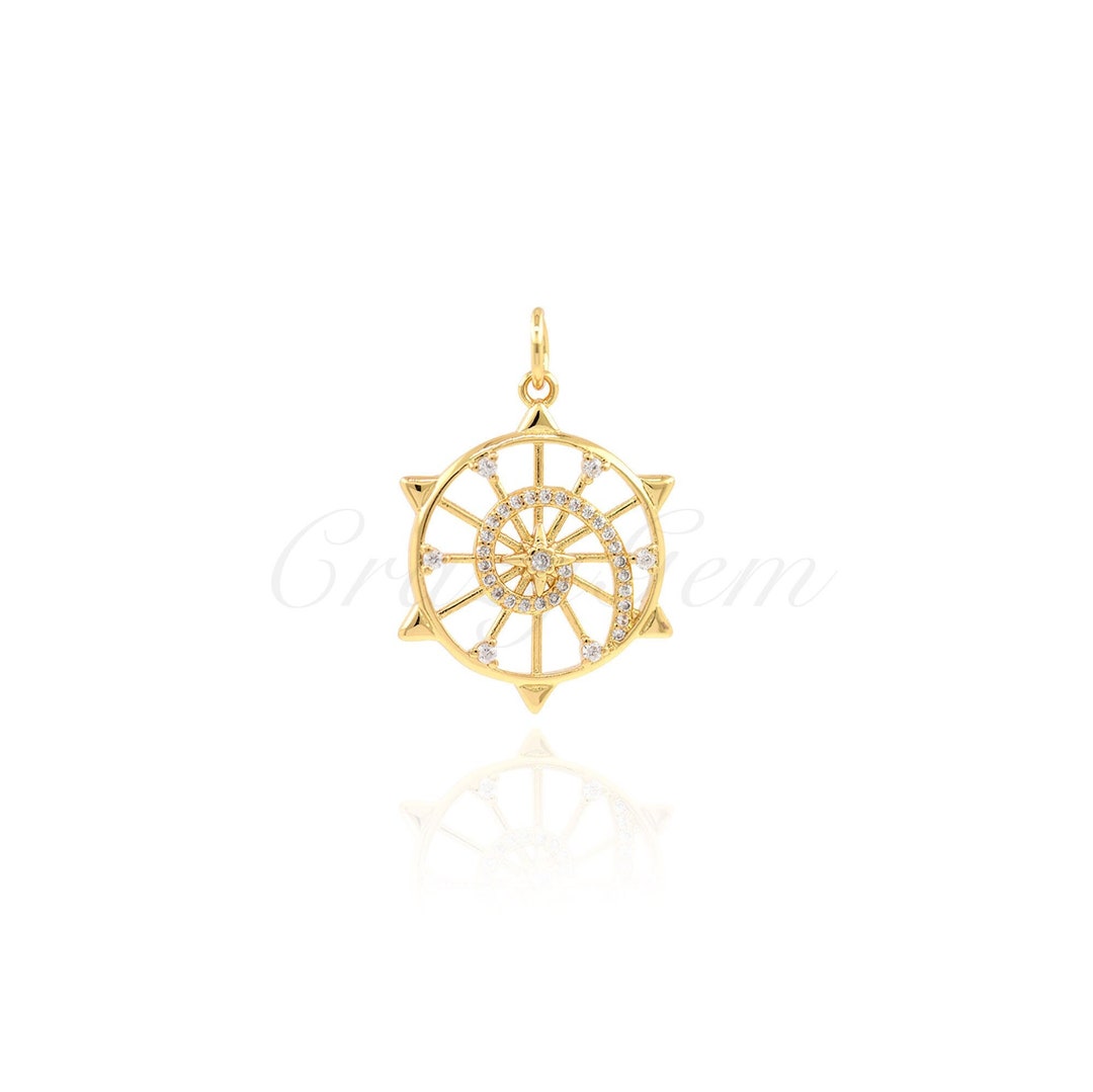 Gold Plated Brass Steering Wheel Pendant With Diamonds, Steering Wheel ...