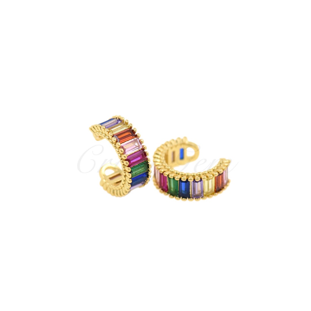 18k Gold Filling Dainty Wrap Ear Cuff ,no Piercing,rainbow Baguette CZ ...