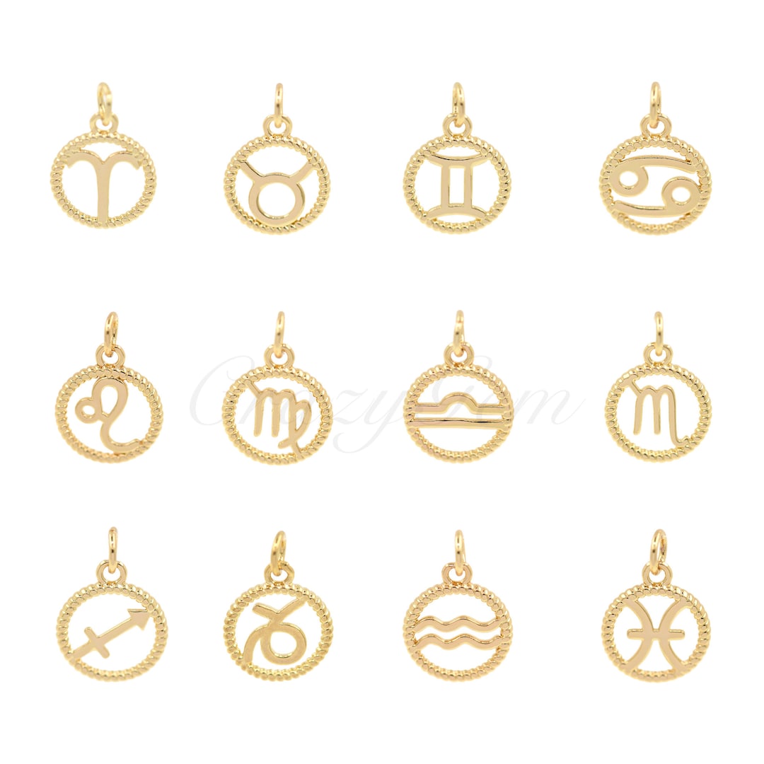 18K Filled Gold Zodiac Sign Circle Pendant, Geometric Jewelry ...