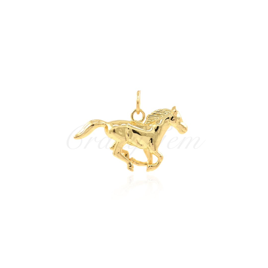 18K Filled Gold Horse Pendant, Horse Charm, Animal Jewelry, Minimalist ...