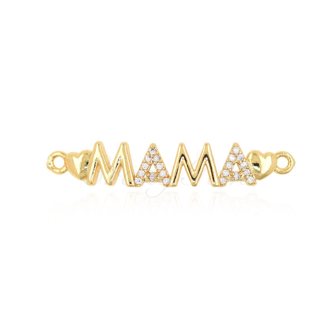 18K Filled Gold Diamond Letter MAMA Connector, Letter Charm, Heart ...