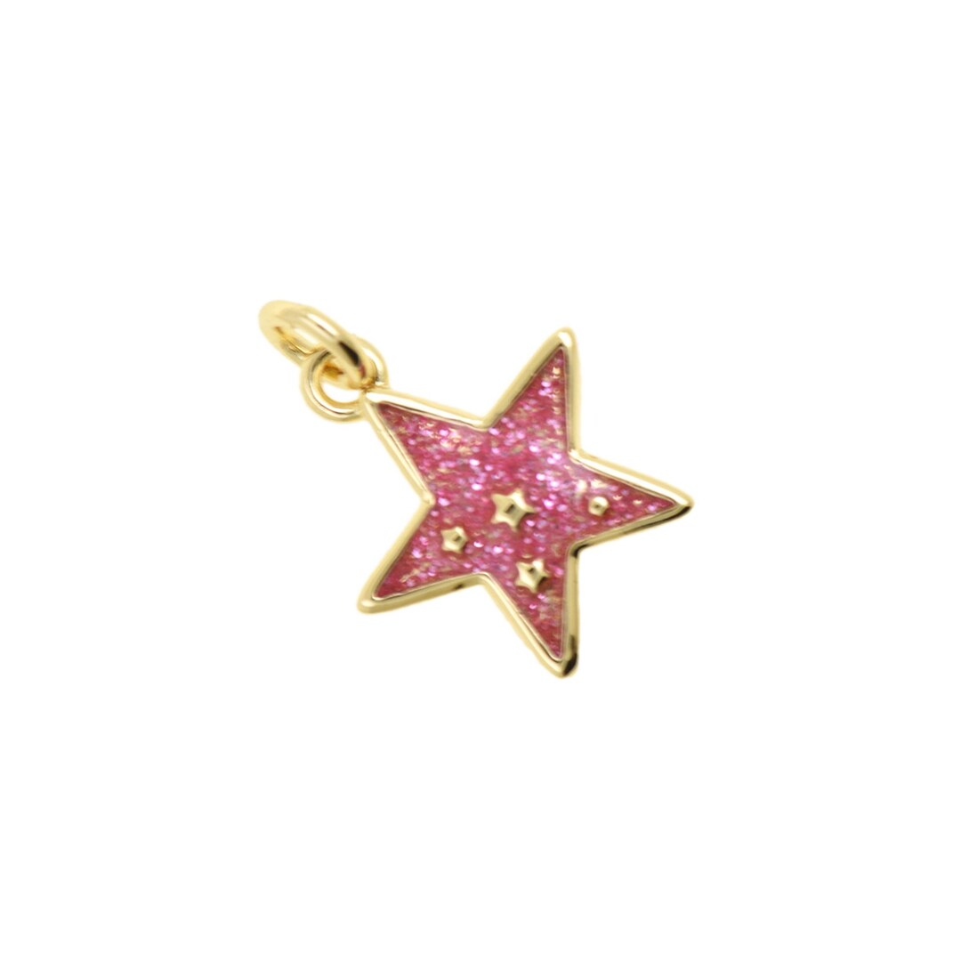 Pink Glitter Star Pendant – Shiny Resin Charm With Gold Outline and ...