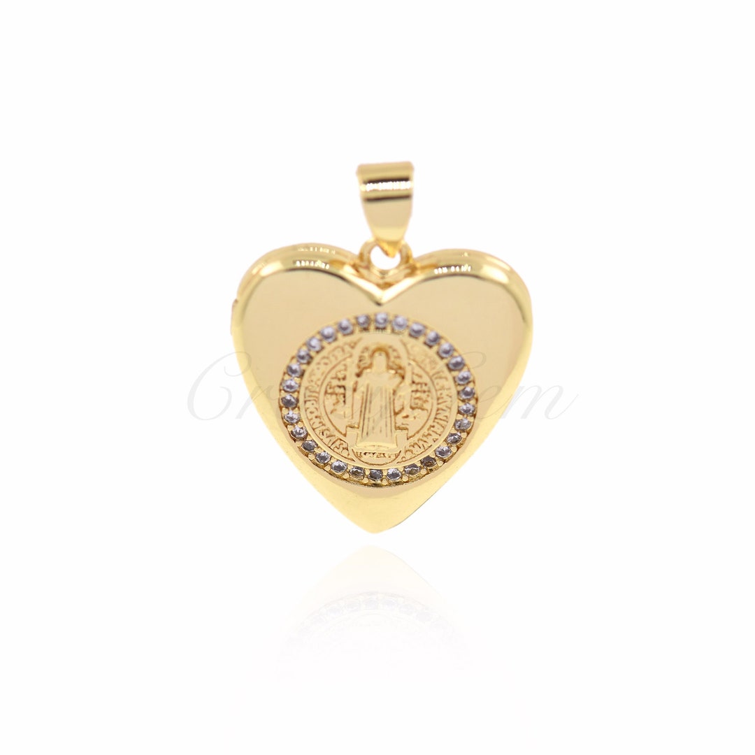 18K Filled Gold Virgin Mary Heart Pendant With Diamonds - Etsy