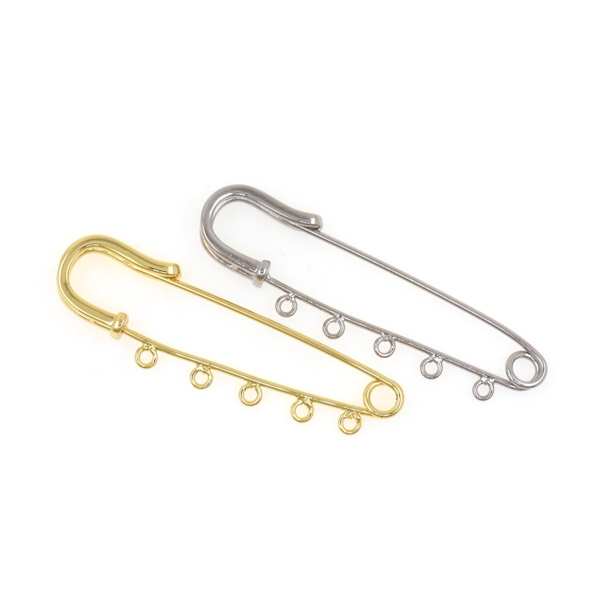 18K Gold Filled Safety Pin Brooch With 5 Loops for DIY Charm Jewelry ...