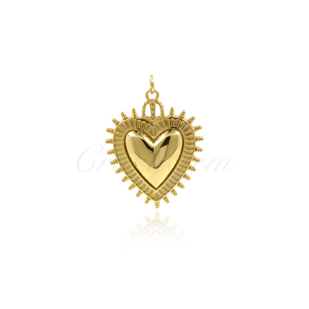 Shiny Gold Heart Charm,sunburst Heart Charm Necklace,heart Pendant ...