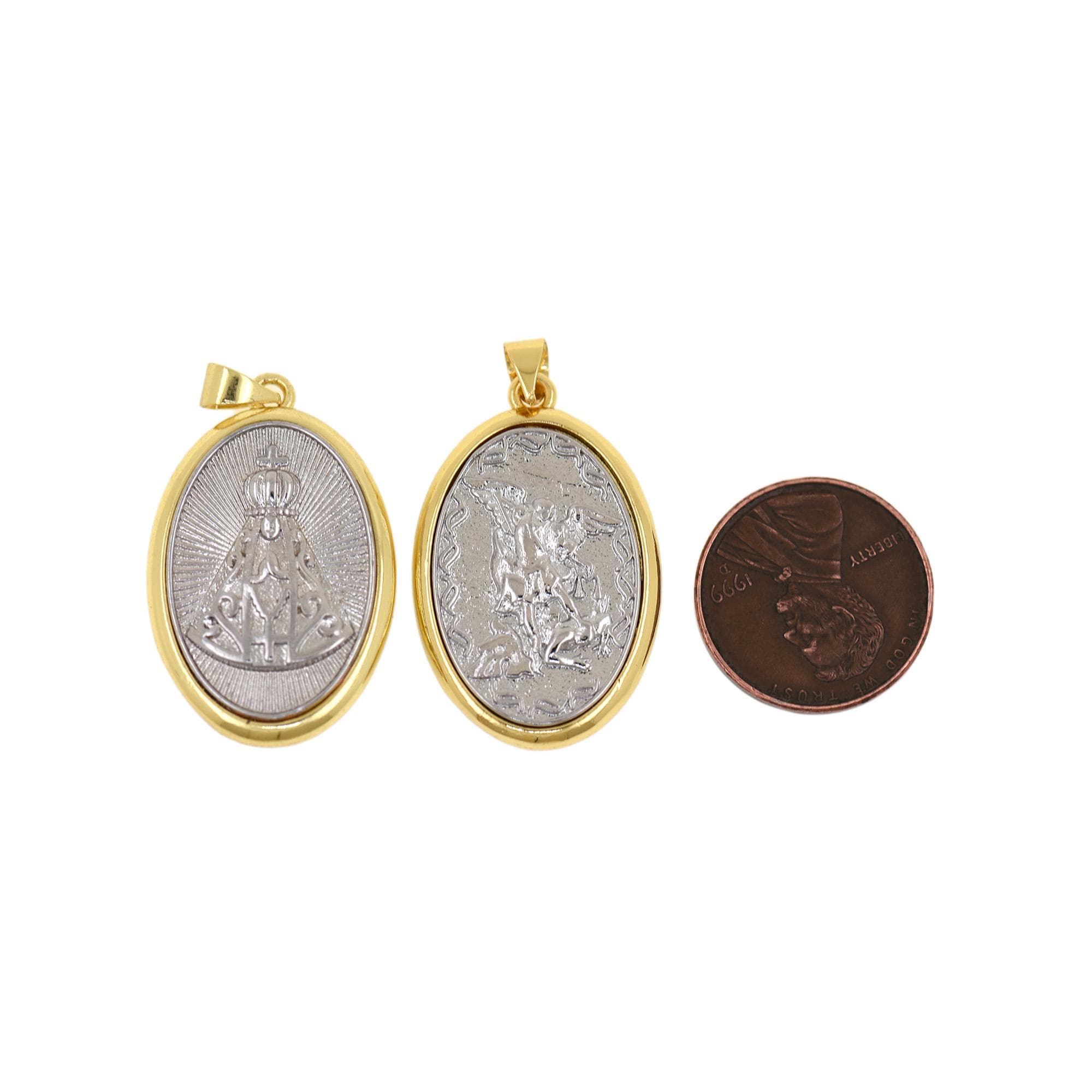 Set of 18K Gold Filled Oval Religious Medals Featuring Silver Saint ...