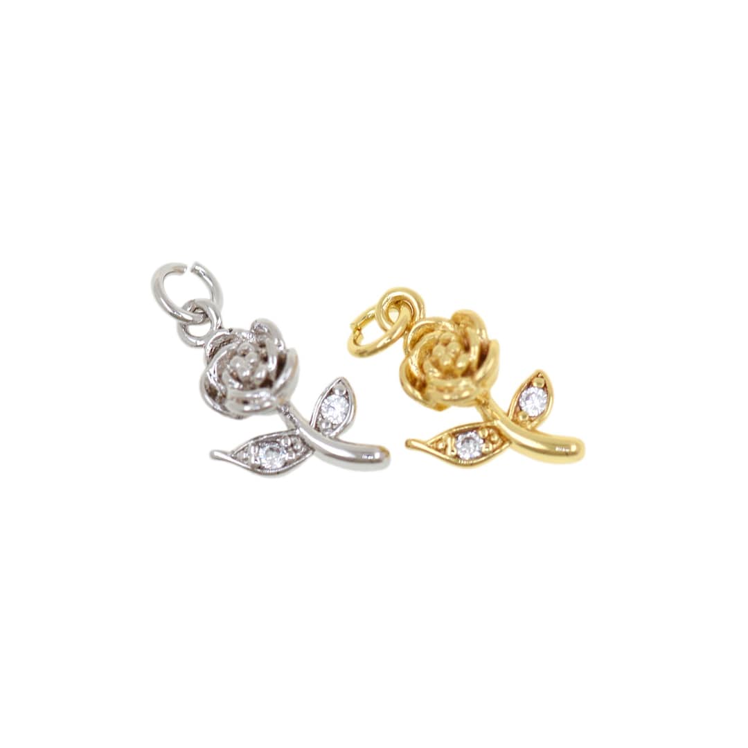 Romantic Rose Pendant in 18K Gold Filled or Silver, Zircon Flower Charm ...