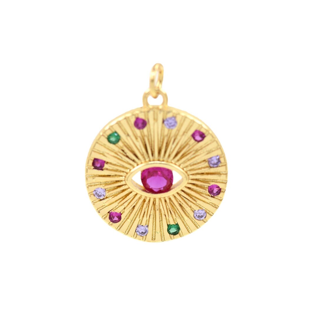 Round Demon Eye Pendant,brass Evil Eye Pendant Inlaid With Colored ...