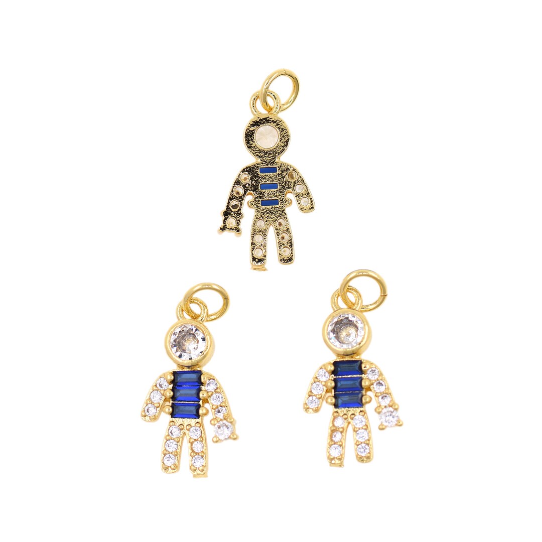 18K Filled Gold Diamond Boy Girl Pendant, , Boy Girl Charm, Delicate ...