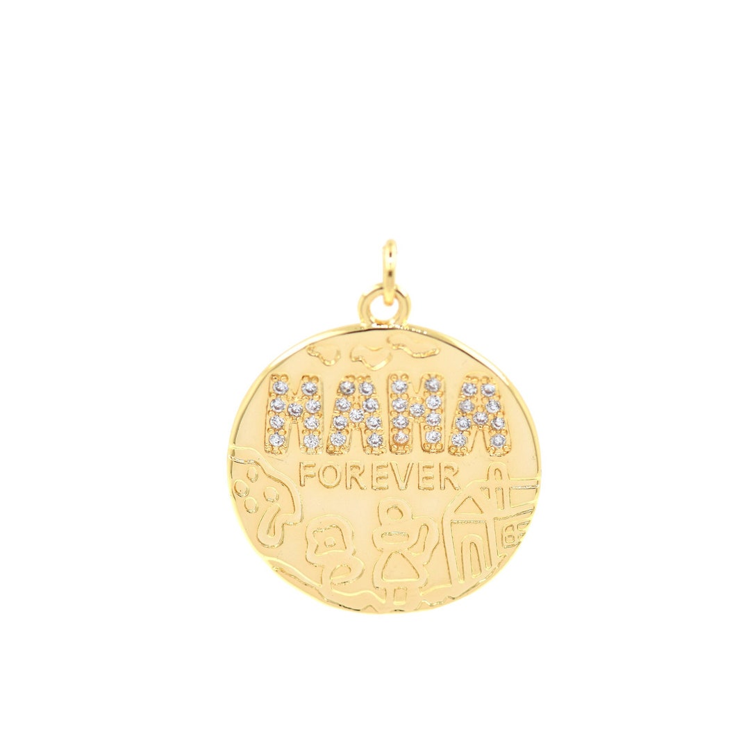 Gold Plated Diamond Round Mama Pendant, Heart Charm, Wing Charm, Lucky ...