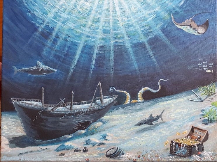Sunken Ship Underwater Drawing