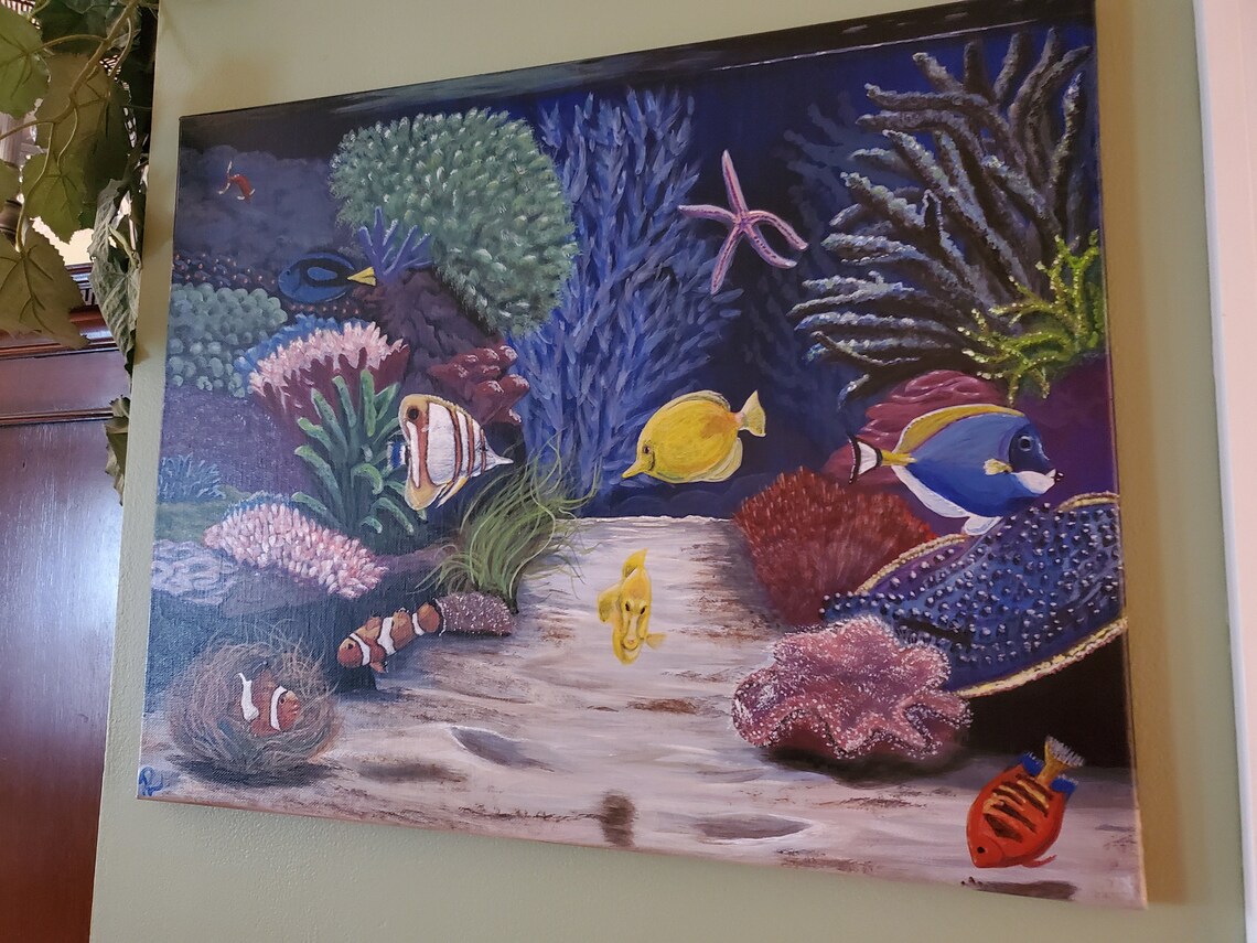 Fish Painting Original on Canvas, Coral Reef, Aquarium, Fish Tank ...