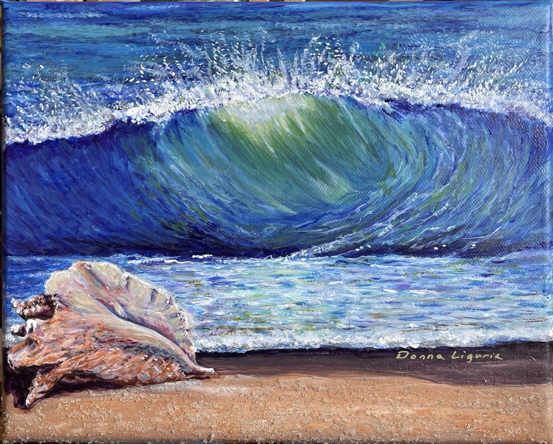 Seashell Ocean Water Waves Sea Painting, Rolling Waves Seashell Art ...