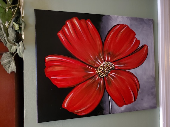 Red Flower Painting Canvas
