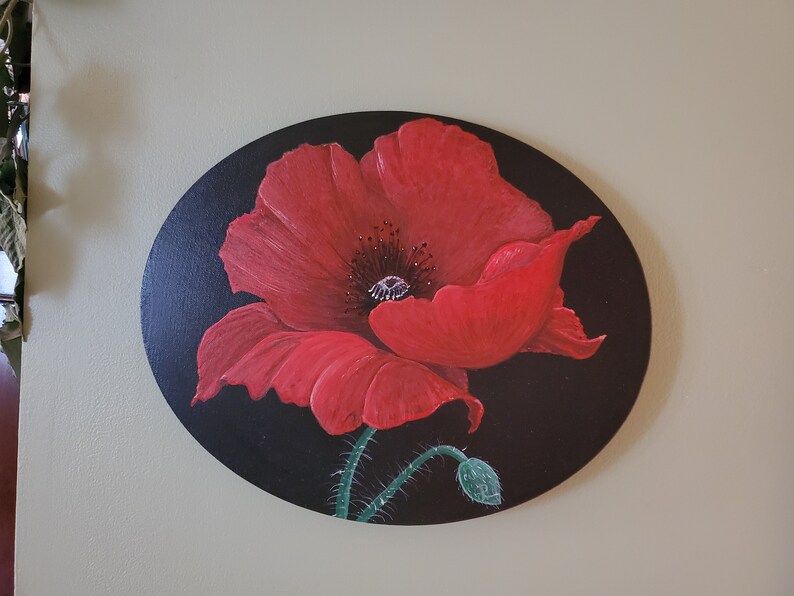 Red Poppy Bloom, Red Flower Floral Art, Red Flower Paintings on Canvas ...