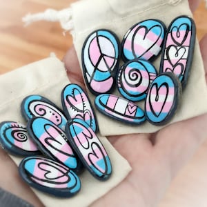 Transgender Pride Painted Rocks • Set of 6 Tiny Kindness Pocket Stones ...